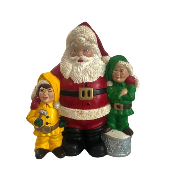 Holland Mold | Holiday | Vintage Santa With Elves Hand Painted Figurine ...